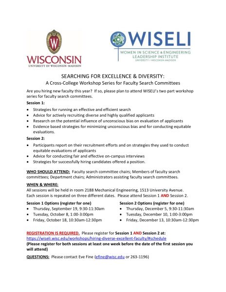 Fall schedule of WISELI workshops for search committee members – eCALS