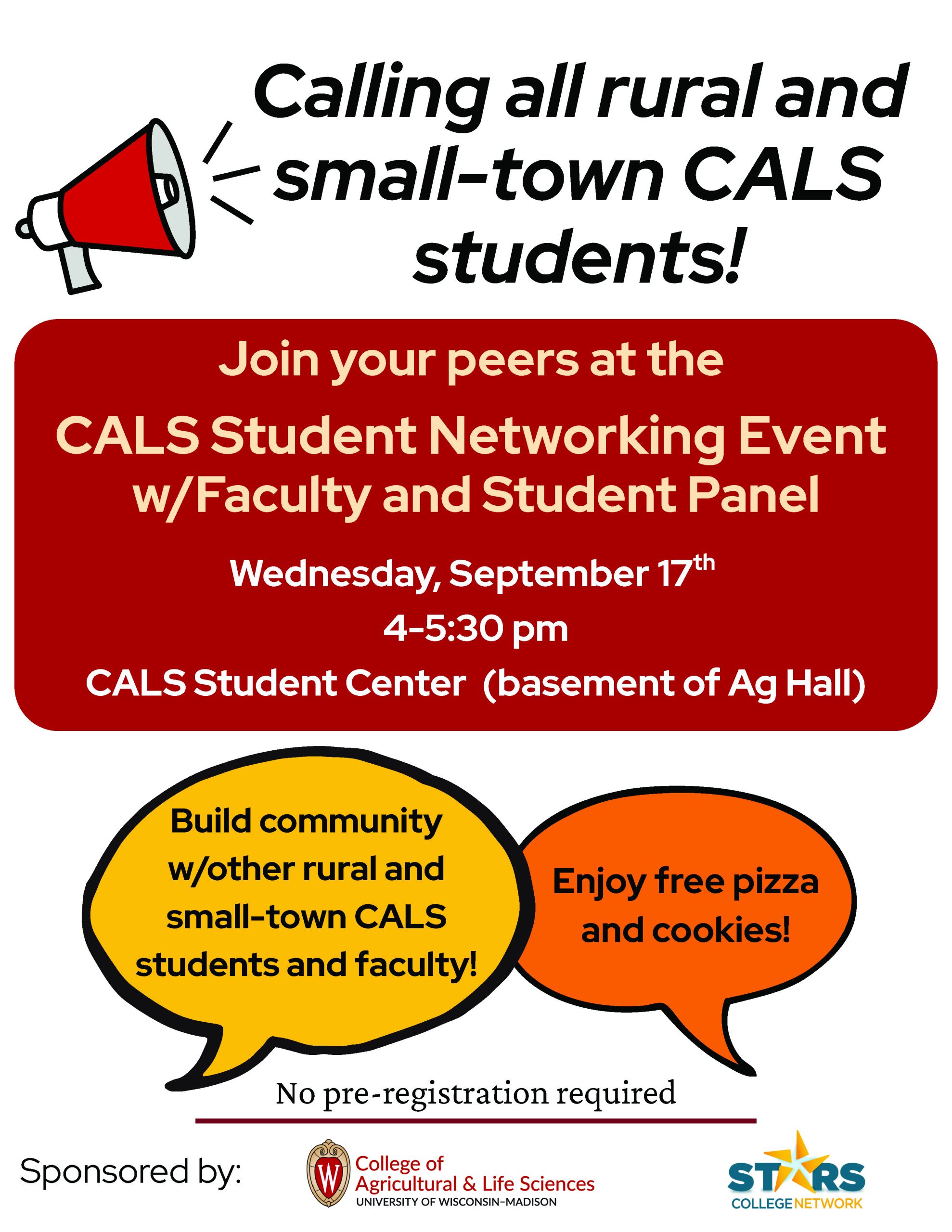 Faculty, staff and students invited to attend CALS Rural Student Networking Event on Sep. 17 – eCALS